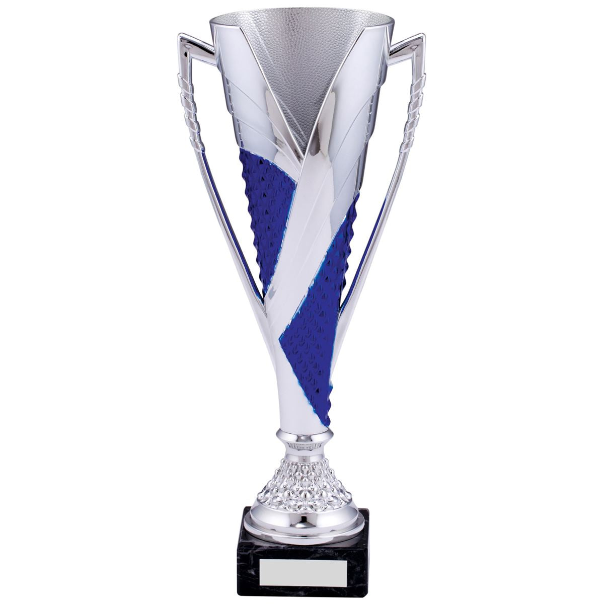 Silver Cup Tower Trophy in Silver and Blue – North East Trophies