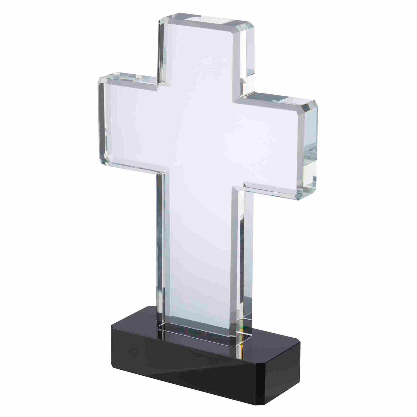 Clear & Black Optical Crystal Cross Award Trophy | North East Trophies