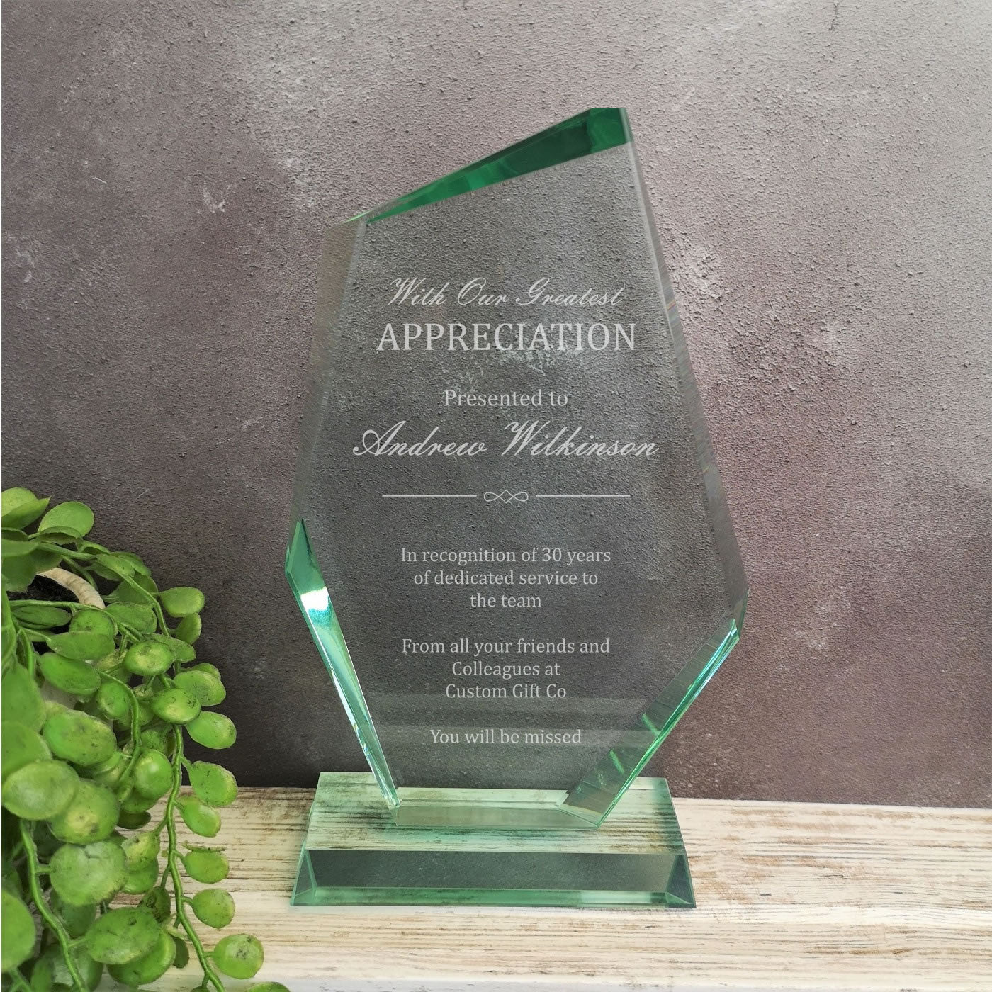 Discovery Appreciation Award Glass Plaque - North East Trophies