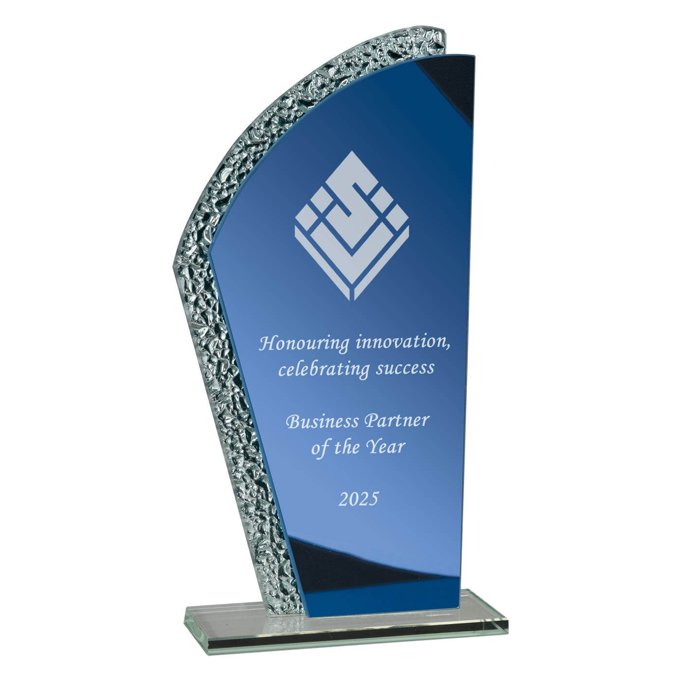 Hawk Glass Award Trophy - Blue & Silver | North East Trophies