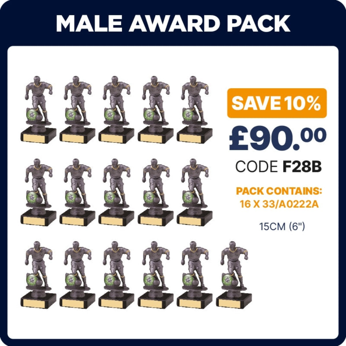 Mens Football Silver Trophies Awards - Pack of 16 – North East Trophies