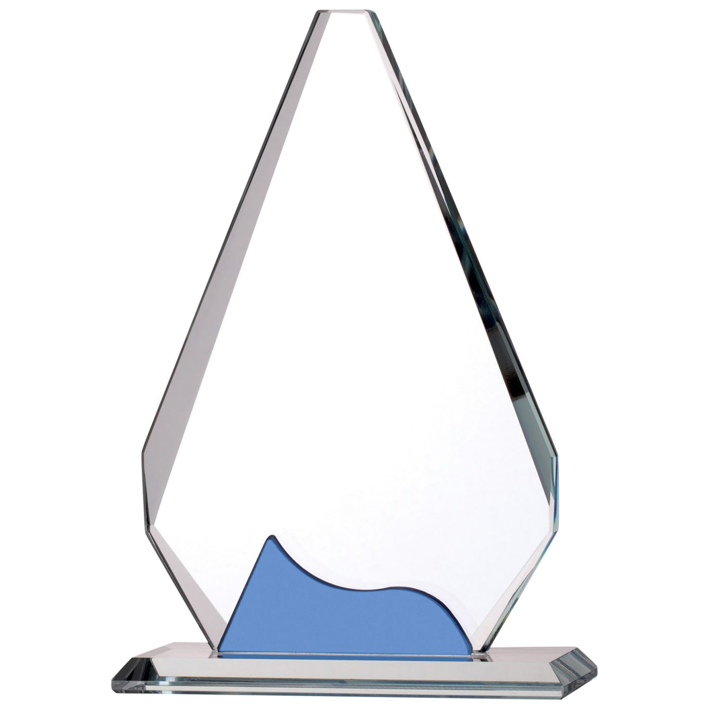 Clear Glass Trophy Award with Blue Decoration | North East Trophies