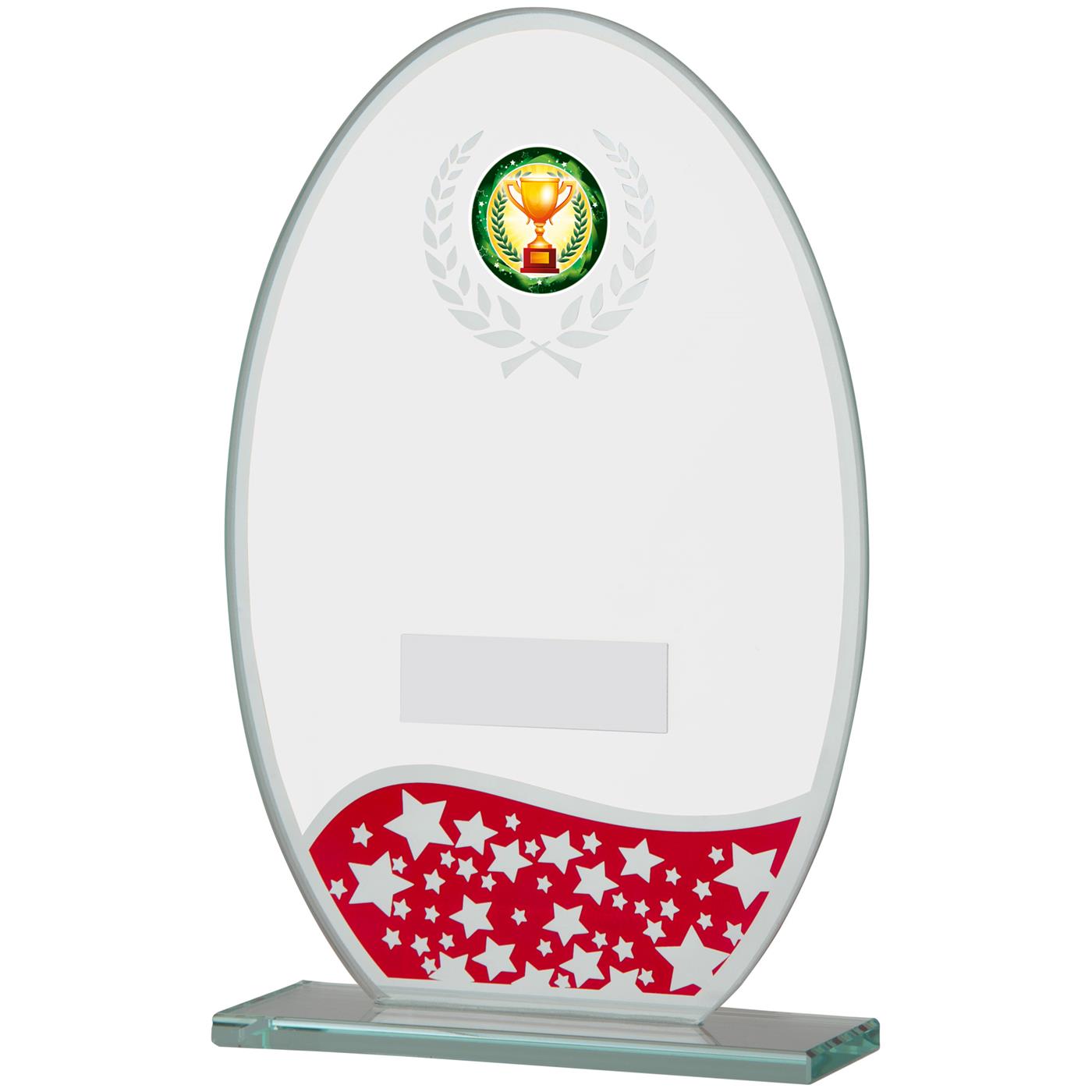 Red and Clear Glass Award with Crest and Stars | North East Trophies