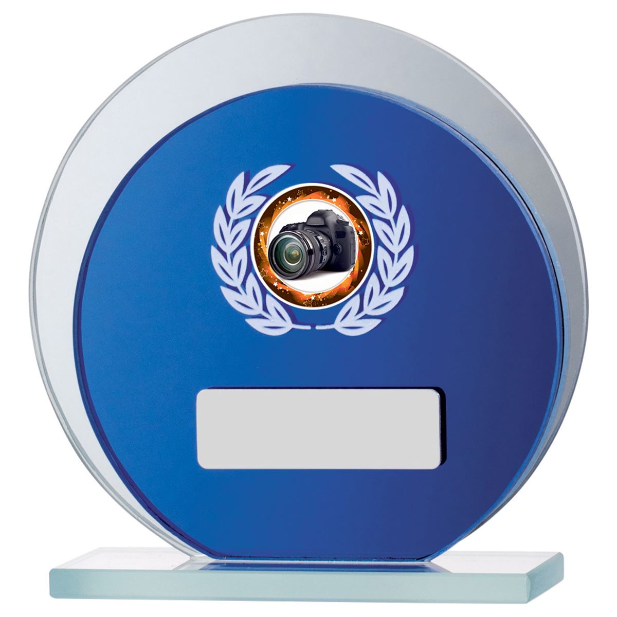 Blue Mirror Circular Glass Plaque Award – North East Trophies
