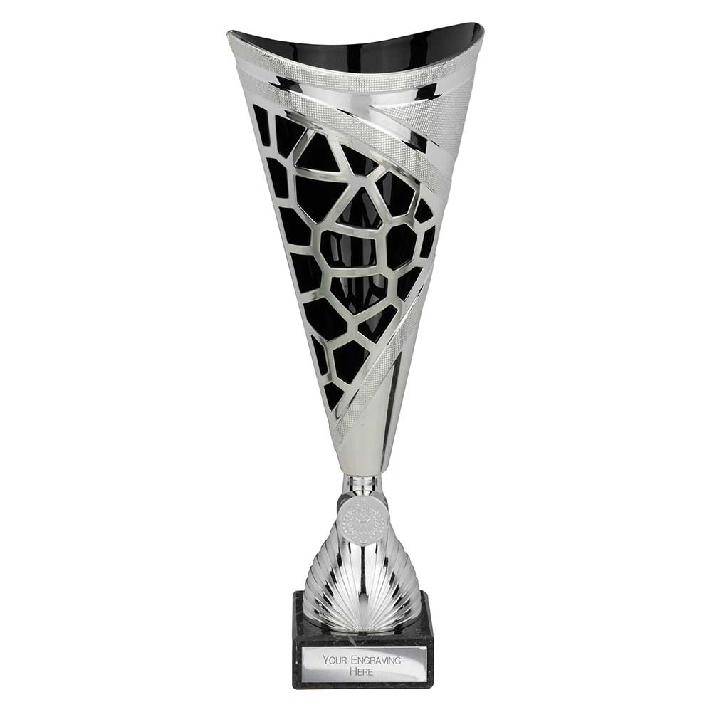 Vivid Laser Cut Trophy Cup - Silver & Black | North East Trophies