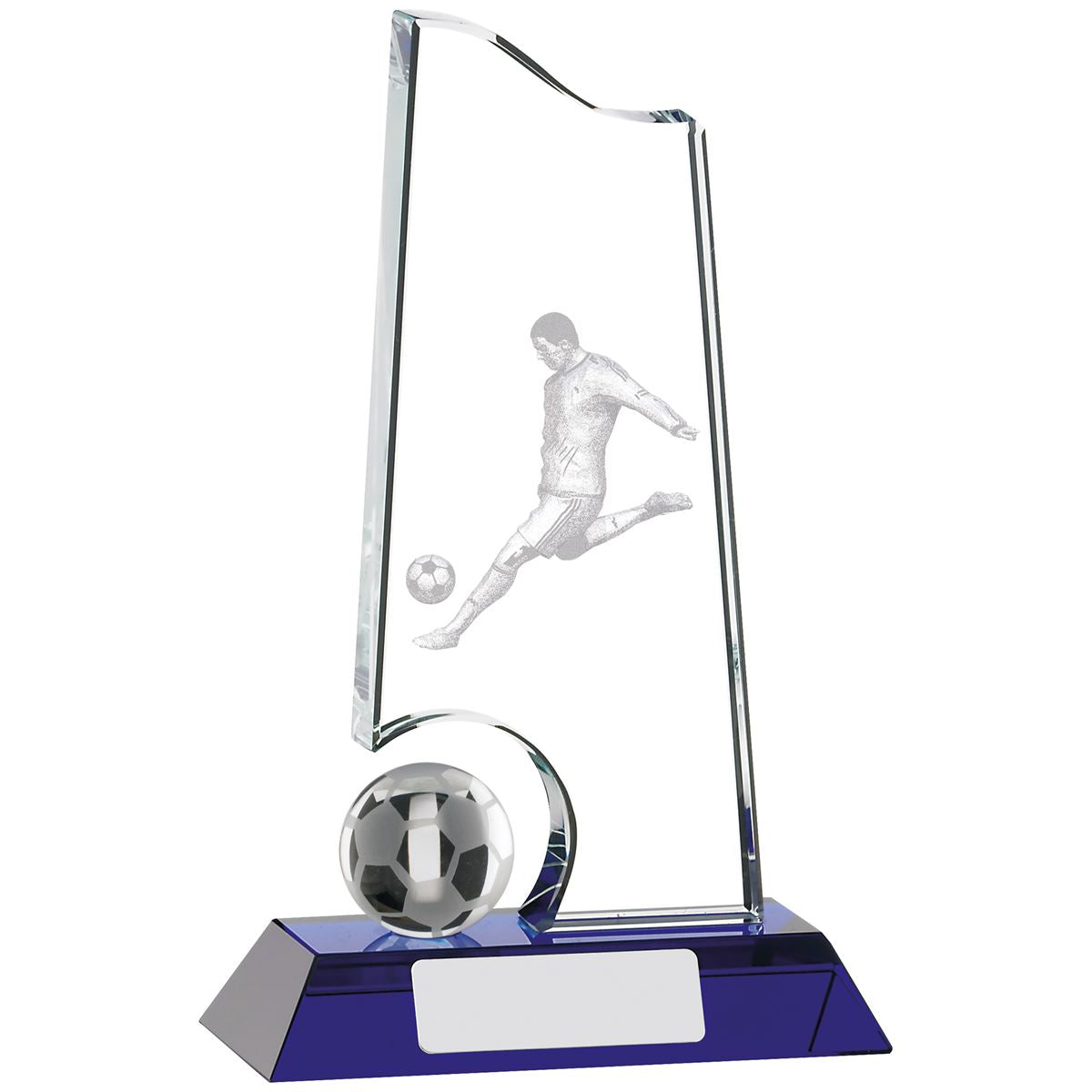 Glass Football Trophy with Laser-Engraved Footballer – North East Trophies