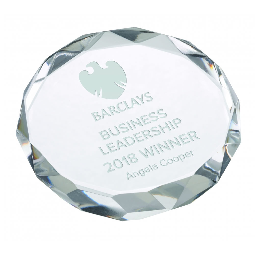 Round Faceted Glass Paperweight| North East Trophies
