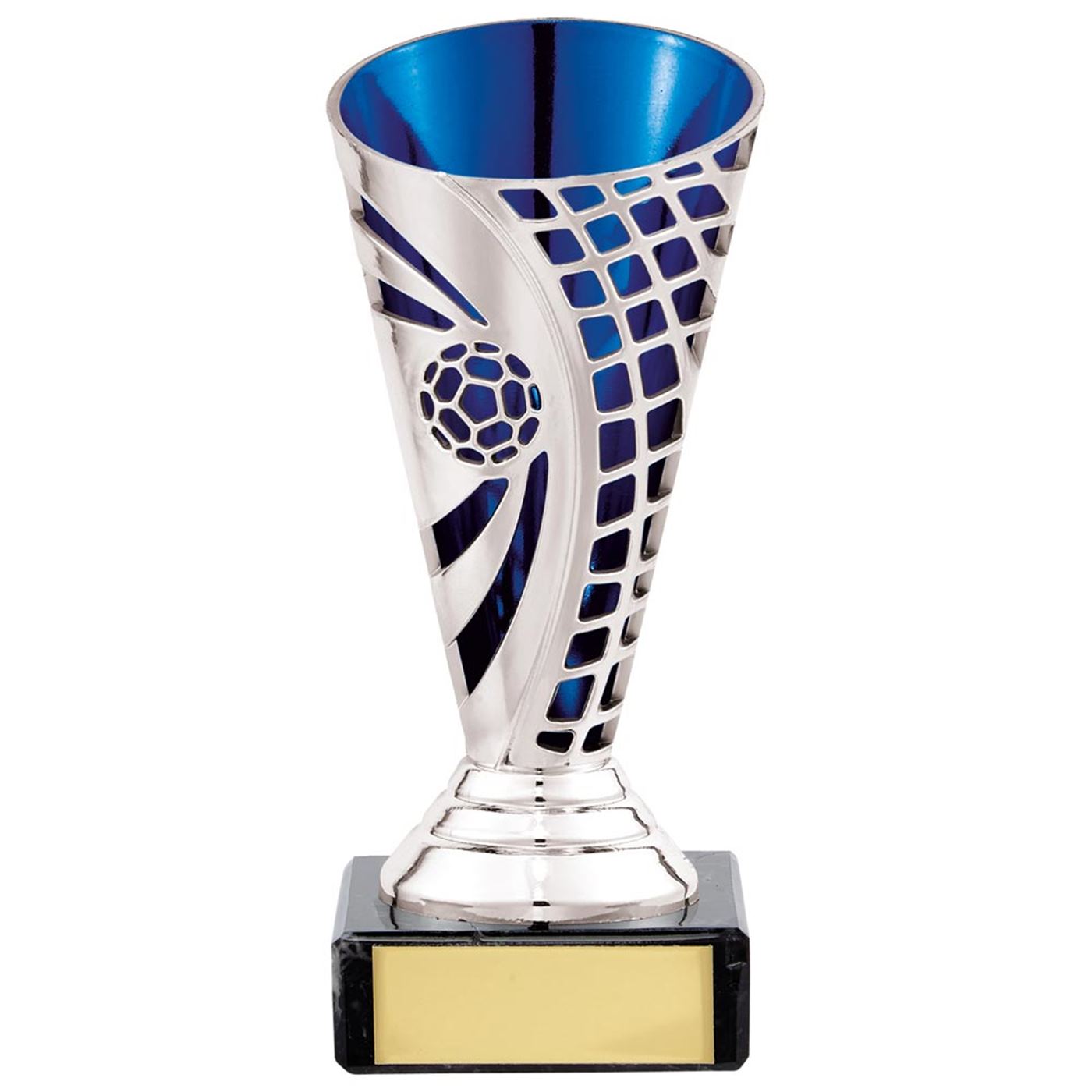Football Series Defender Trophy Cup In Silver & Blue – North East Trophies