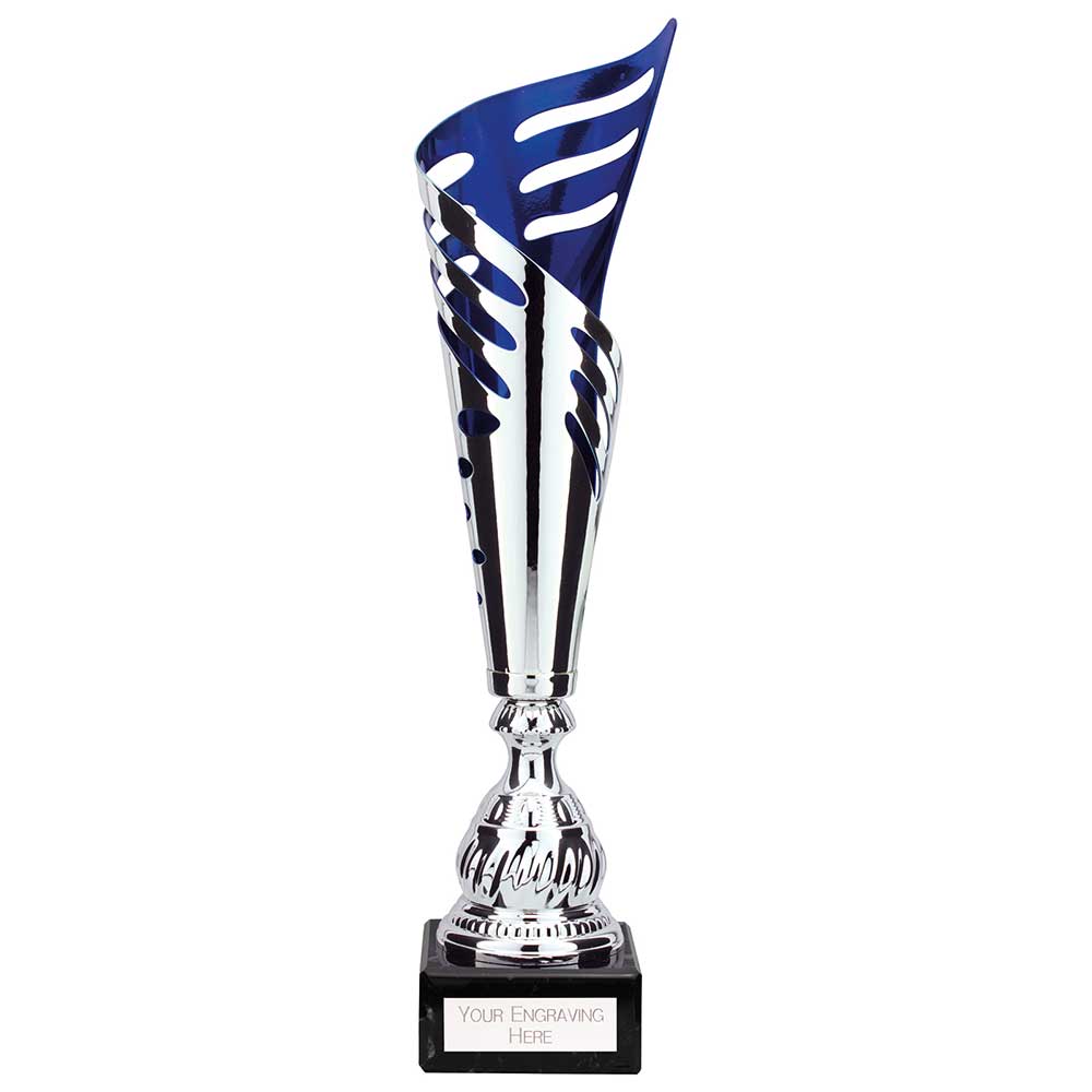Atlantis Laser Cut Trophy Cup - Silver & Blue – North East Trophies