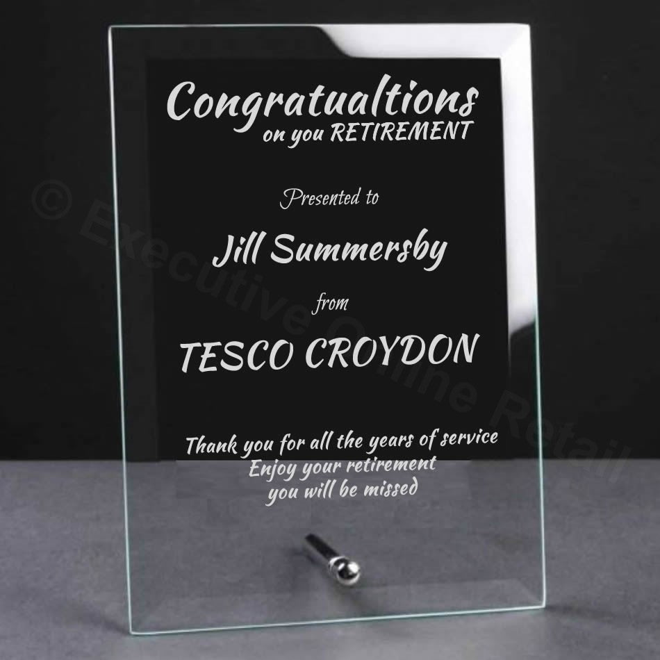 Retirement Gift Glass Plaque - NE Trophies – North East Trophies