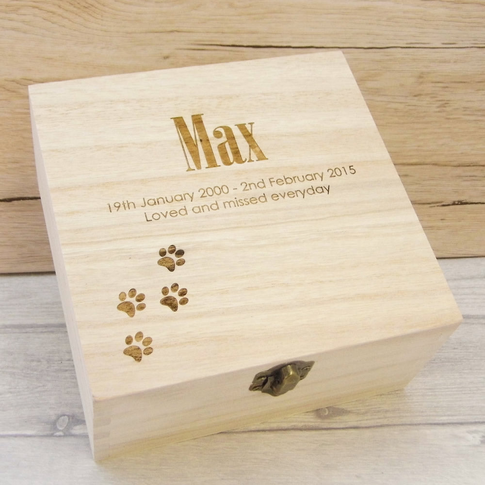 Pet Memorial Wooden Memory Keepsake Box - Paw Prints ...